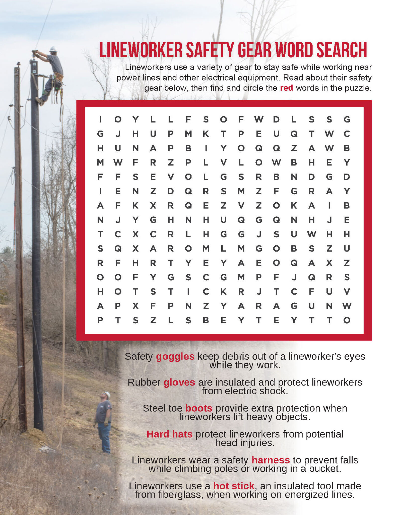 Lineworker safety gear word search - Indiana Connection